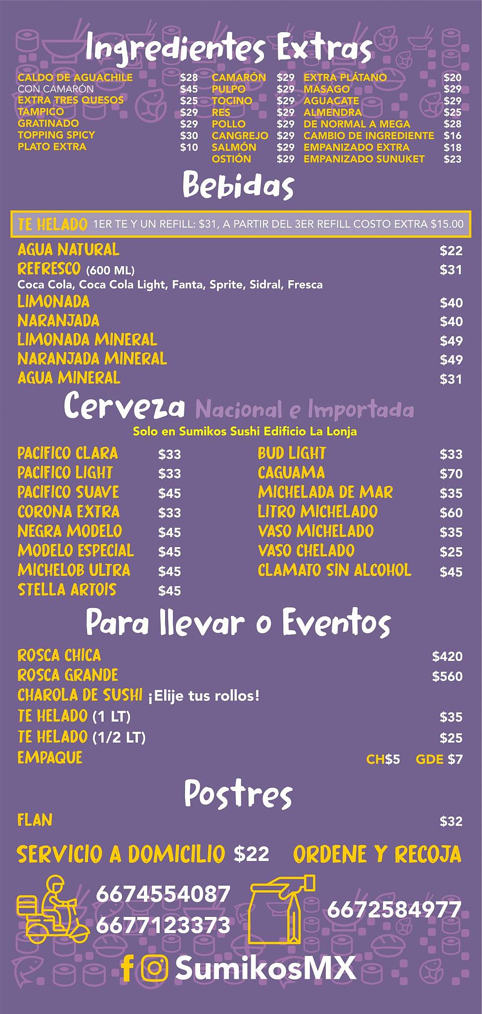 Carta Del Restaurante Sumikos Culiacán Rosales Av Antonio Rosales 77