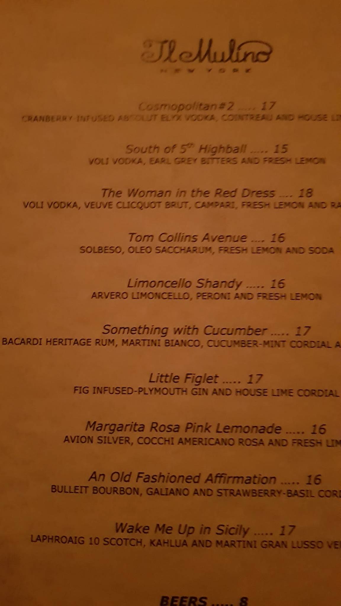 Menu at Il Mulino New York - Miami restaurant, Sunny Isles Beach