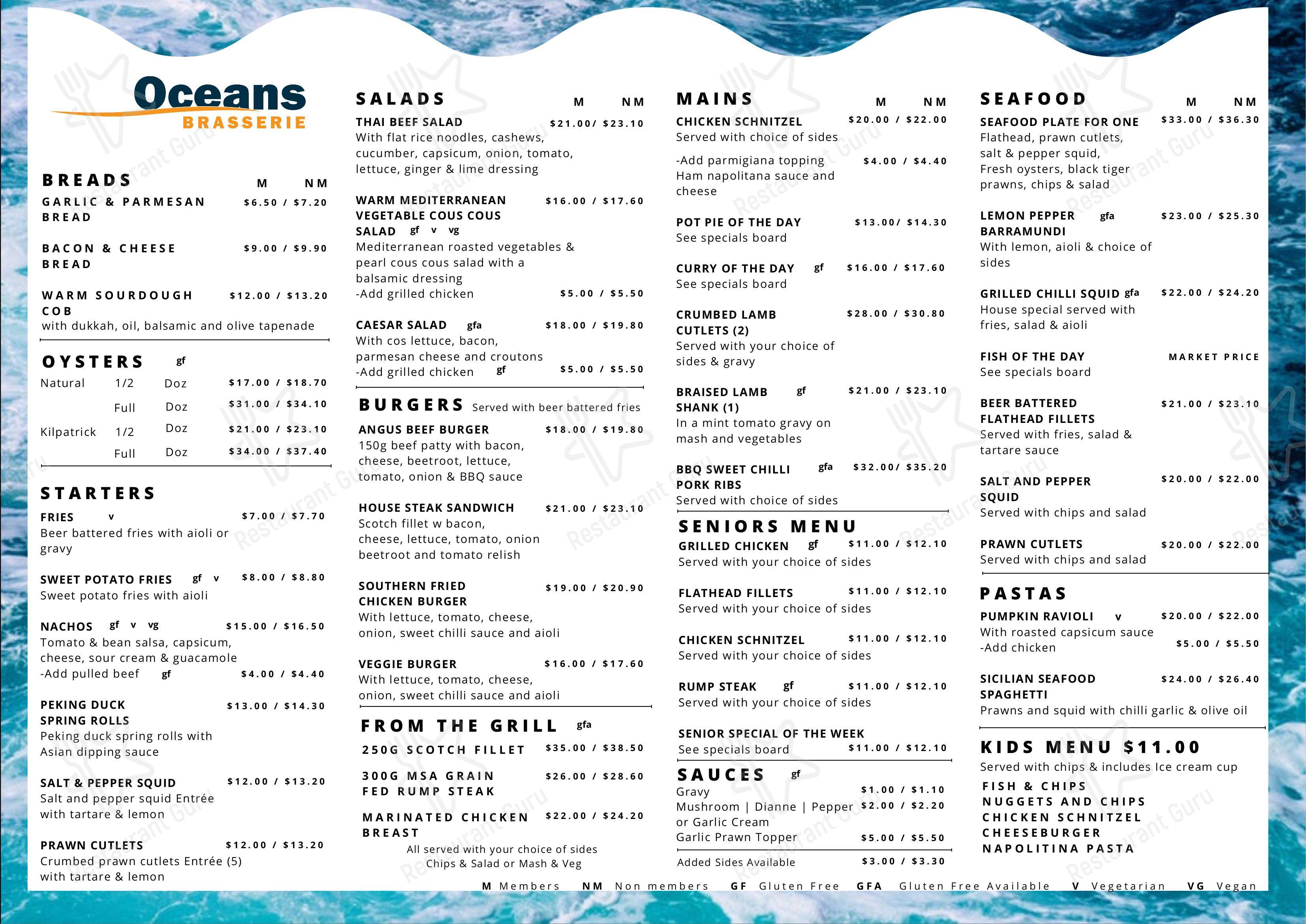 Menu at Swansea RSL Sub Branch restaurant, Swansea