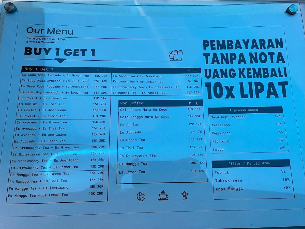 Menu at Swara Malang restaurant, Malang