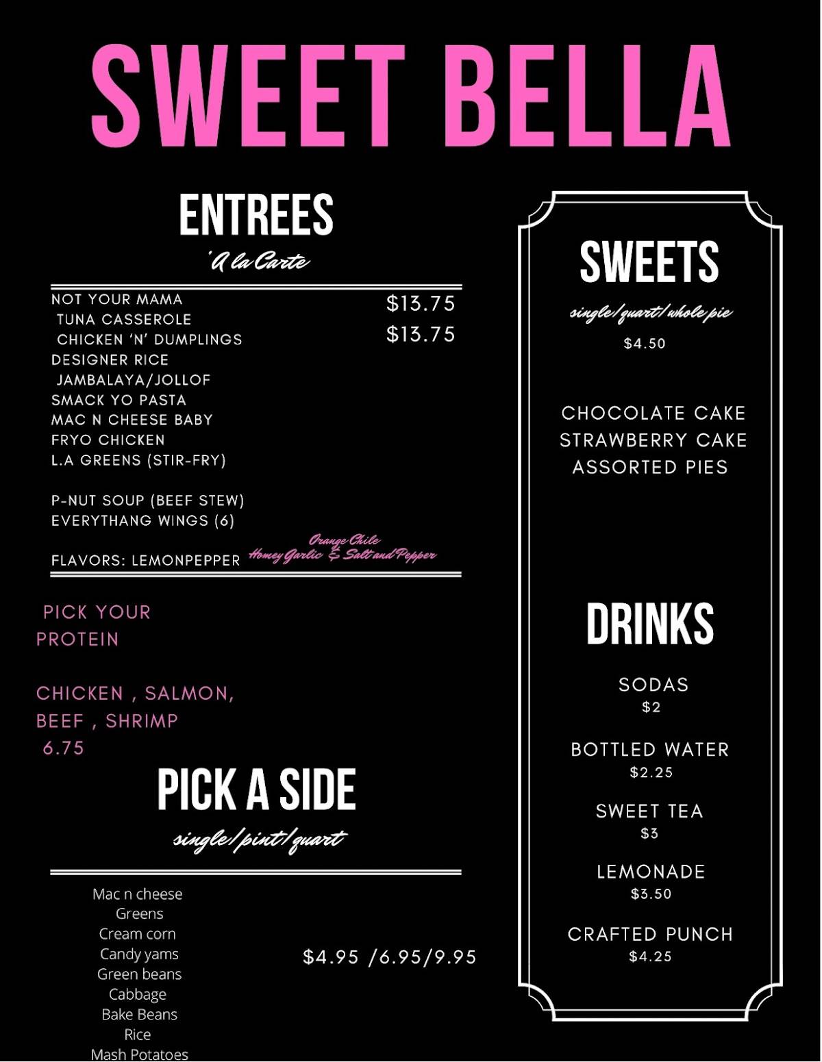 Menu at Sweet Bella Soul Food Kitchen restaurant, Dallas