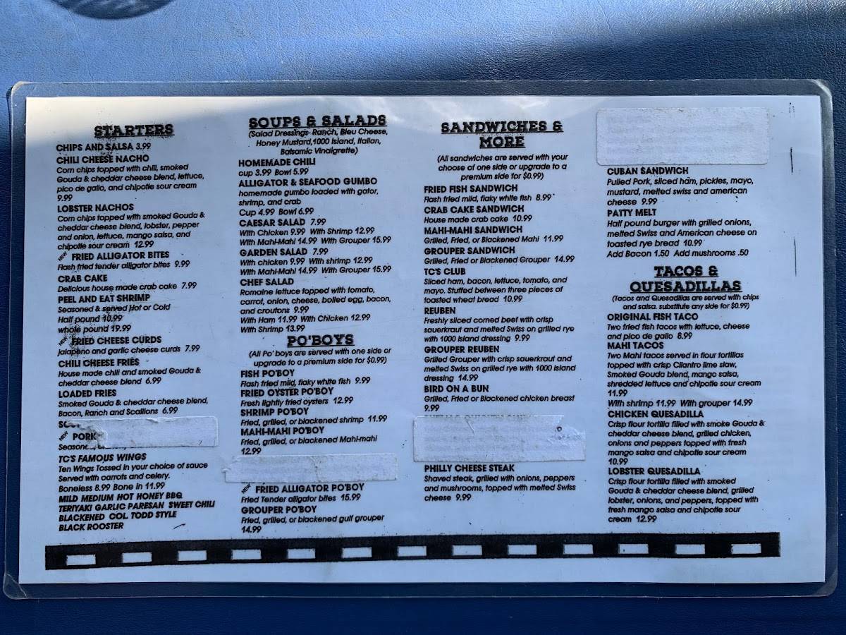 Menu at TC's Front Porch pub & bar, Navarre