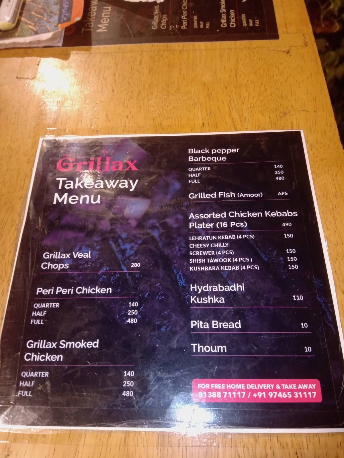 Menu at THE Grillax Methottuthazham, Kozhikode, Pottammal ...