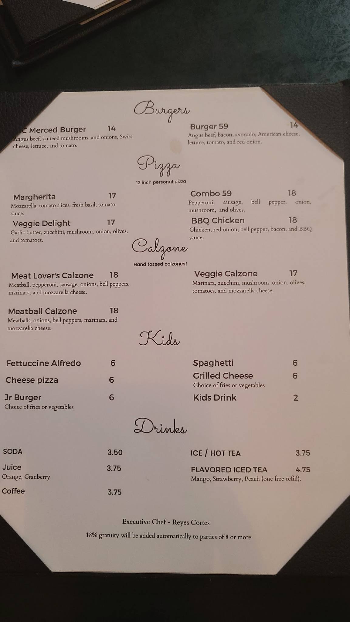 Menu at Table 59 restaurant, Merced