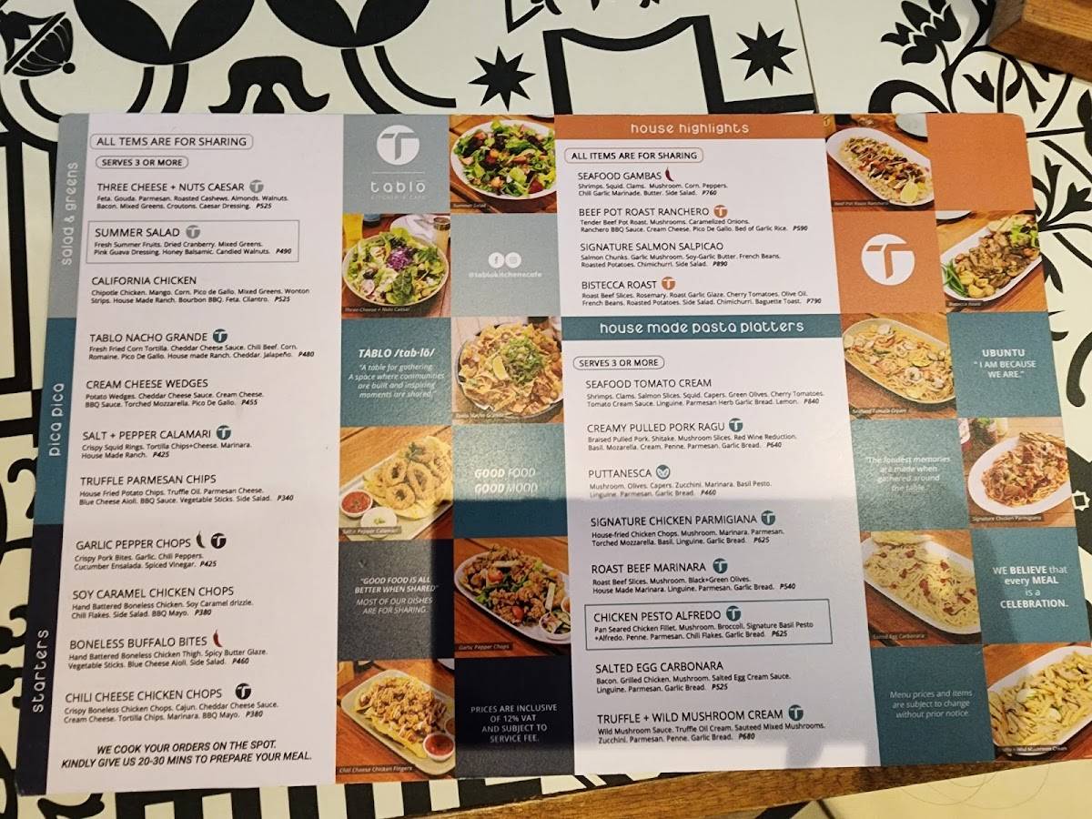 Menu at Tablo Kitchen x Cafe BF Resort Village, Las Pinas