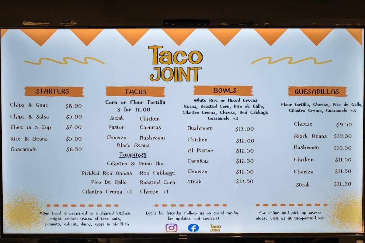 Menu at Taco Joint, Hyderabad