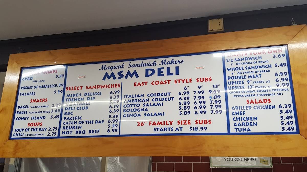 Menu at MSM Deli restaurant, Tacoma