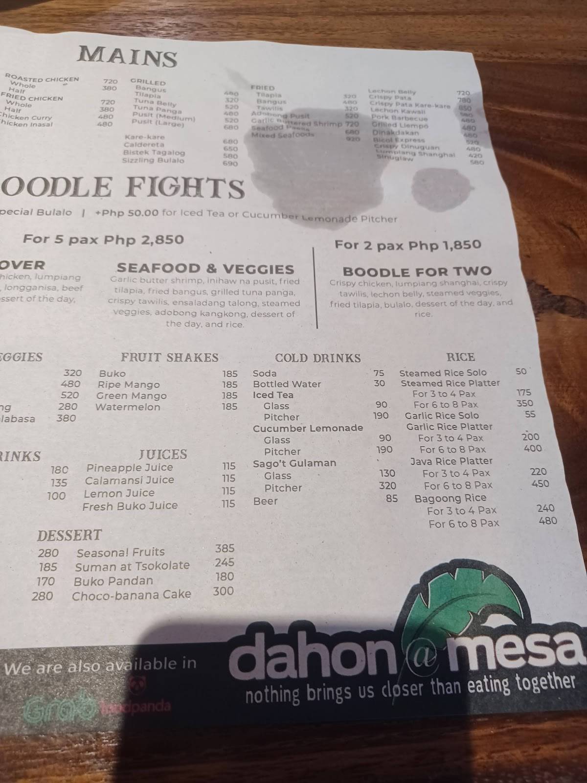 Menu at Dahon at Mesa - Tagaytay restaurant, Tagaytay