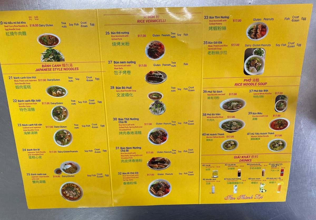 Menu at Tan Thanh Loi restaurant, Footscray
