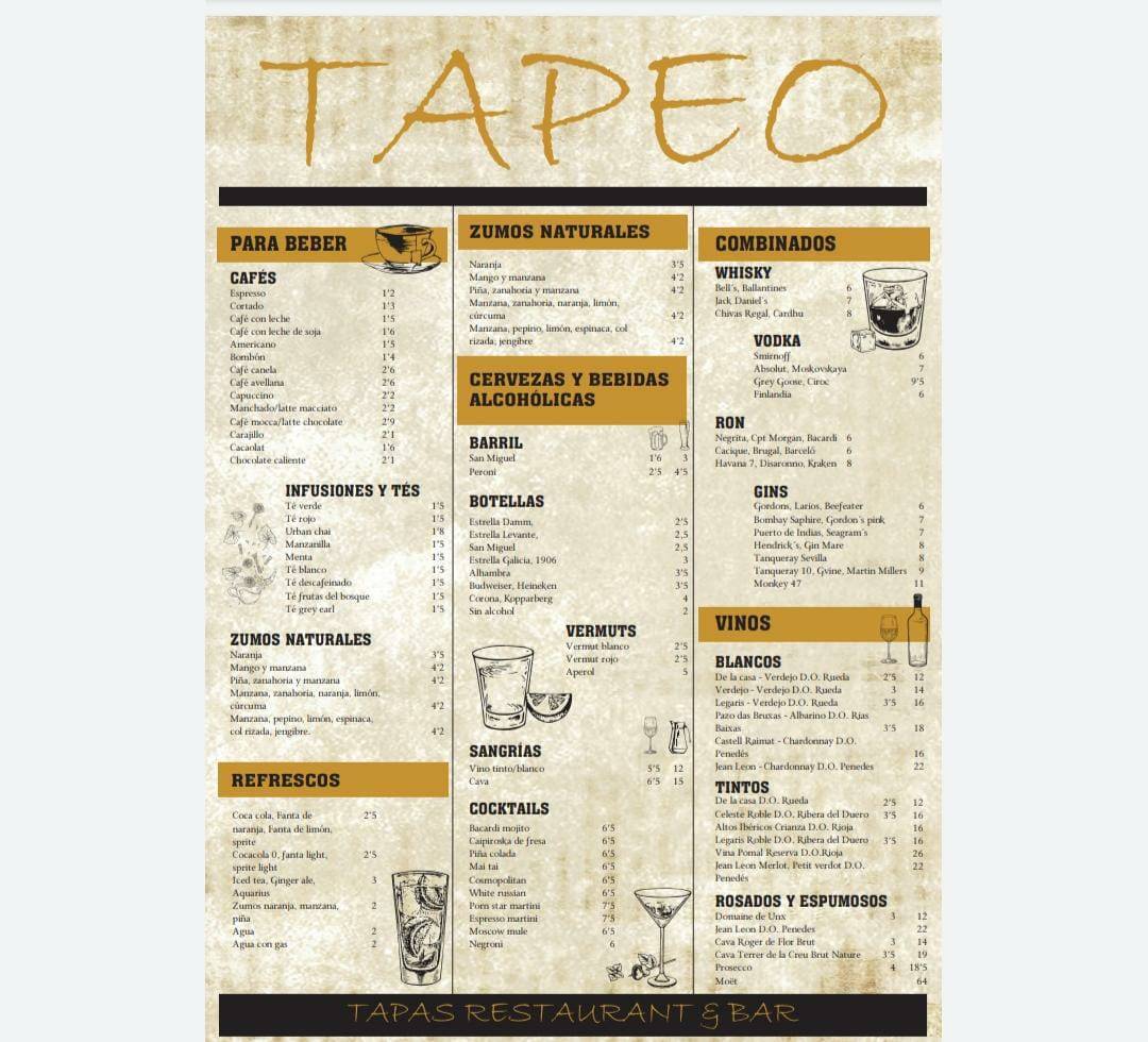 Carta de Tapeo Restaurante y Bar, Sant Antoni de Portmany