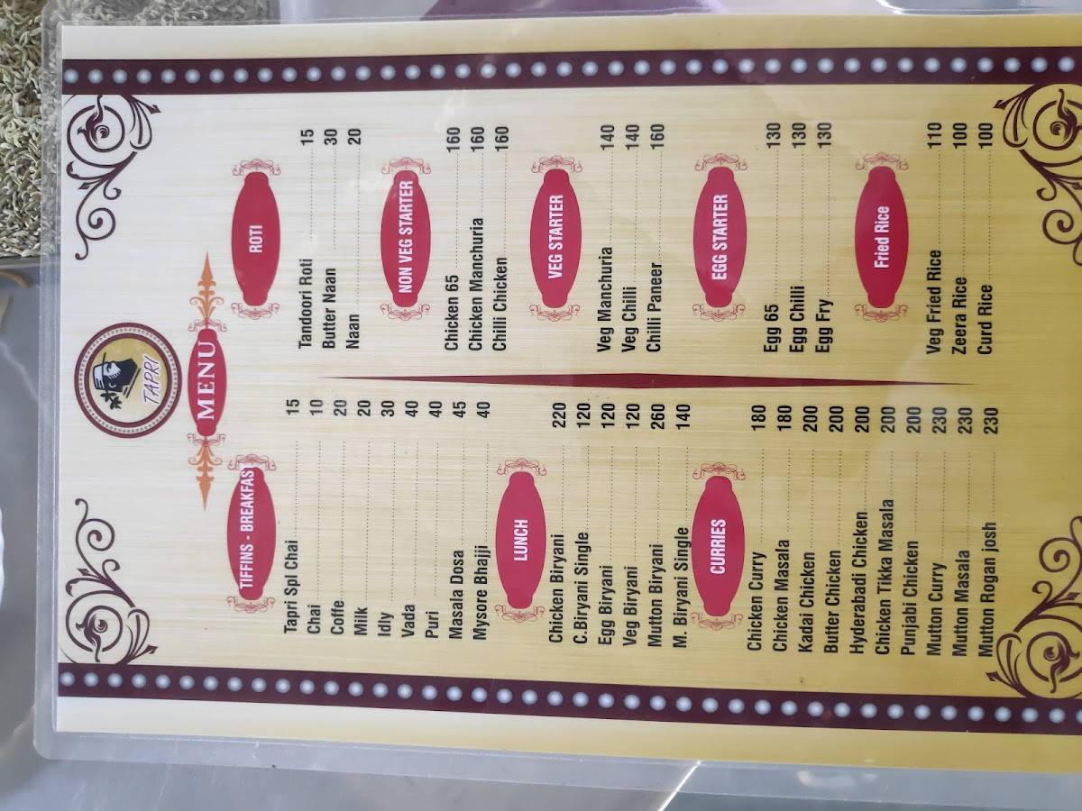 Menu at Tapri Chai Villa & Restaurant, Ibrahimpalle
