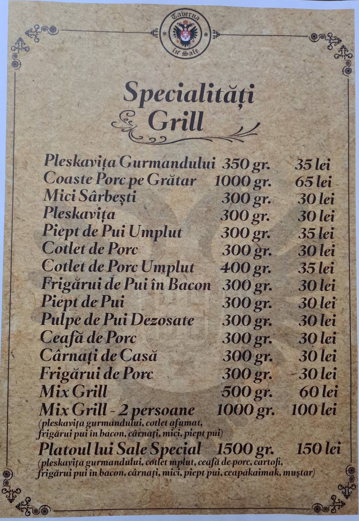 Menu at Taverna lu' Sale, Deta