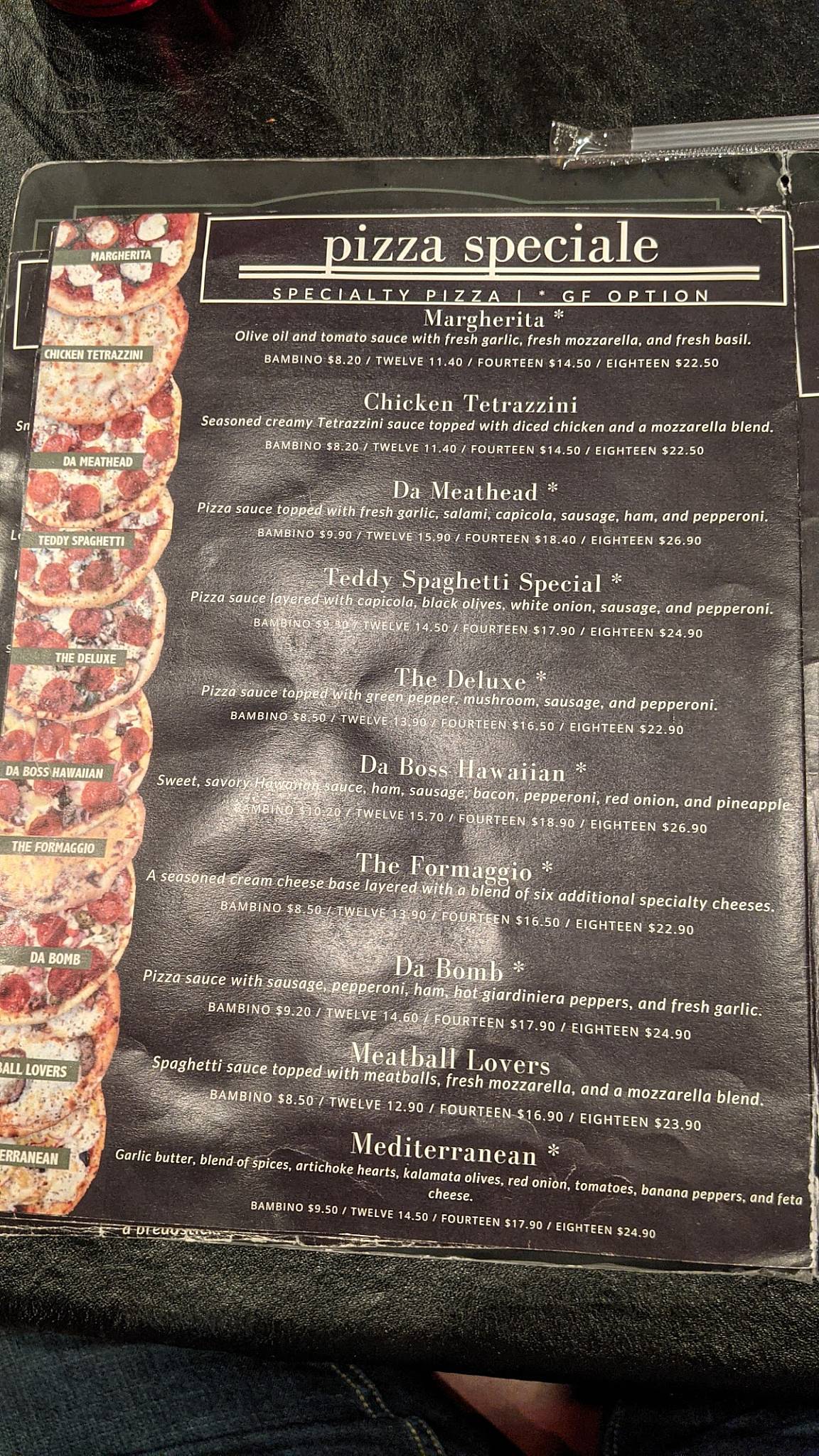Menu at Teddy Spaghettis pizzeria, Muskegon