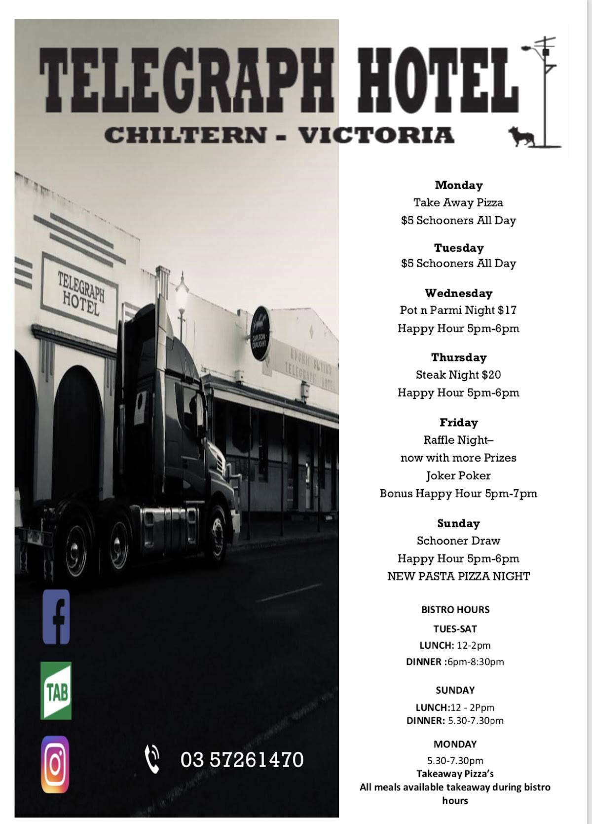 Menu at Telegraph Hotel pub & bar, Chiltern