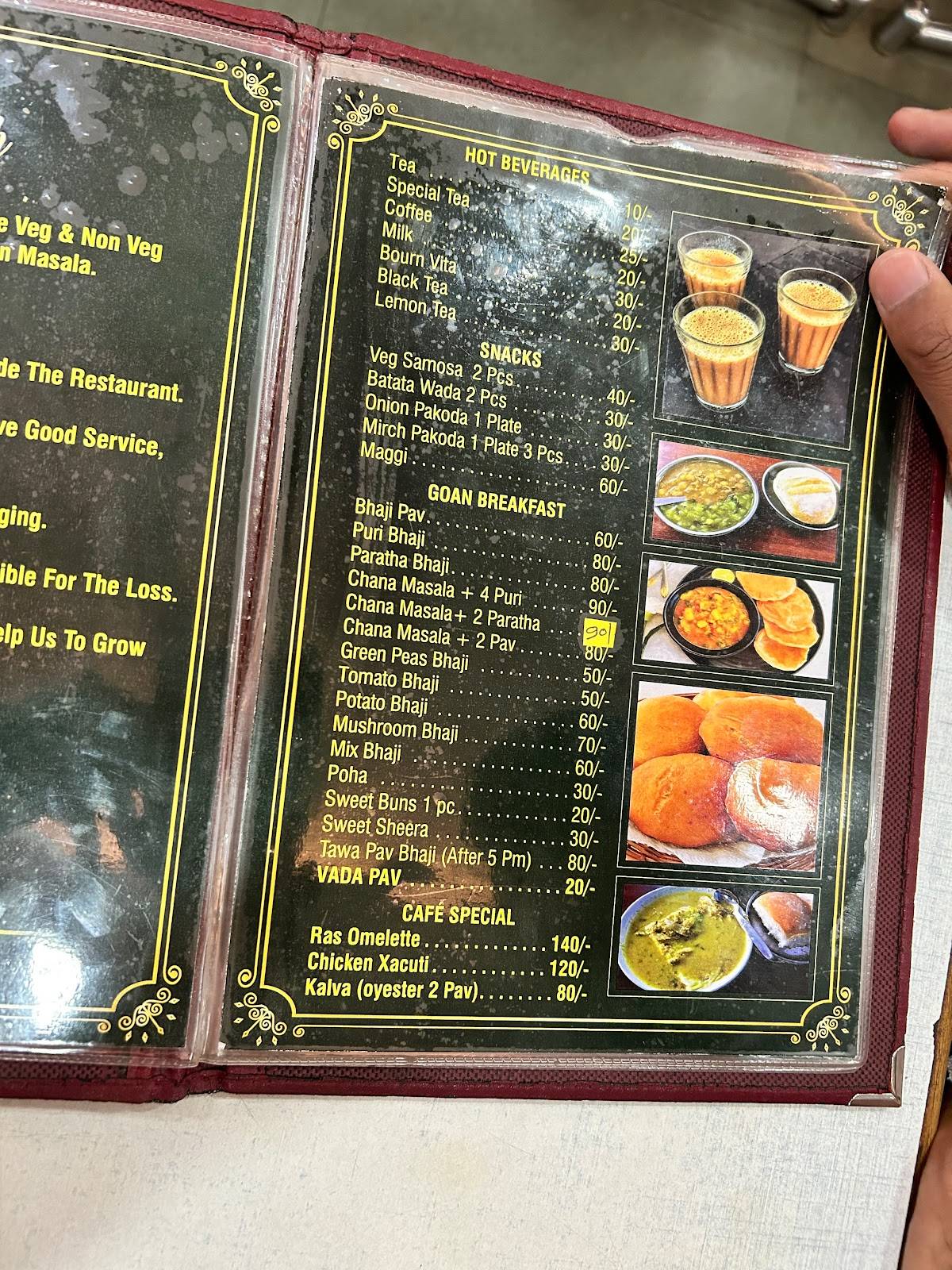 Menu at Telugu Ruchulu, Calangute