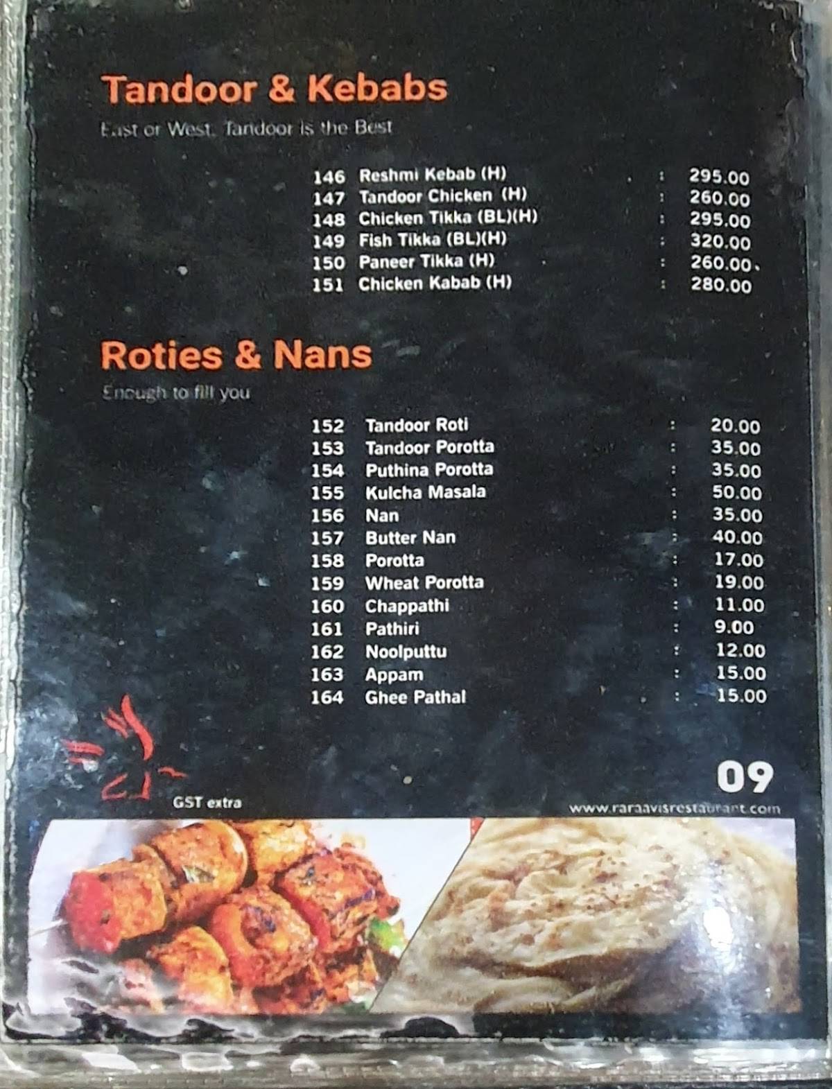 Menu at Rara Avis, Thalassery