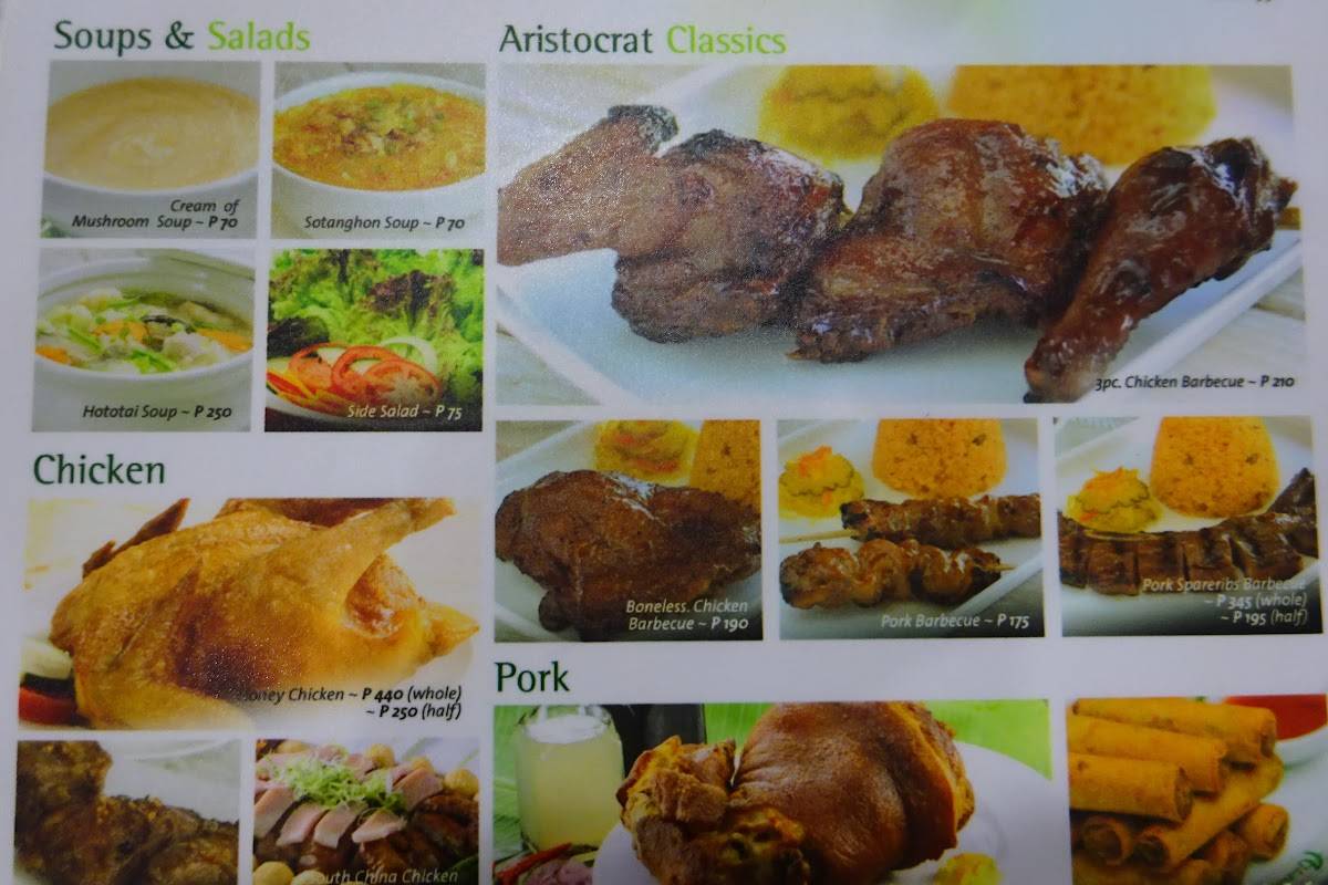Menu at The Aristocrat Restaurant - Robinsons Place Manila, Manila ...