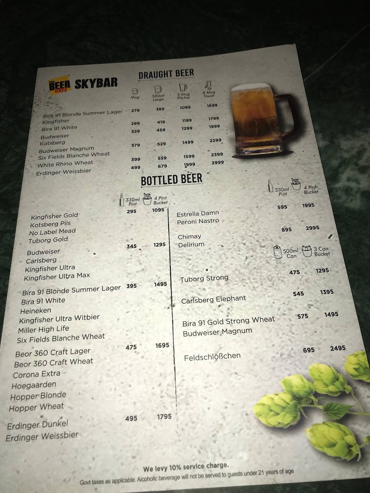 Menu at The Beer Café Skybar, Gurugram
