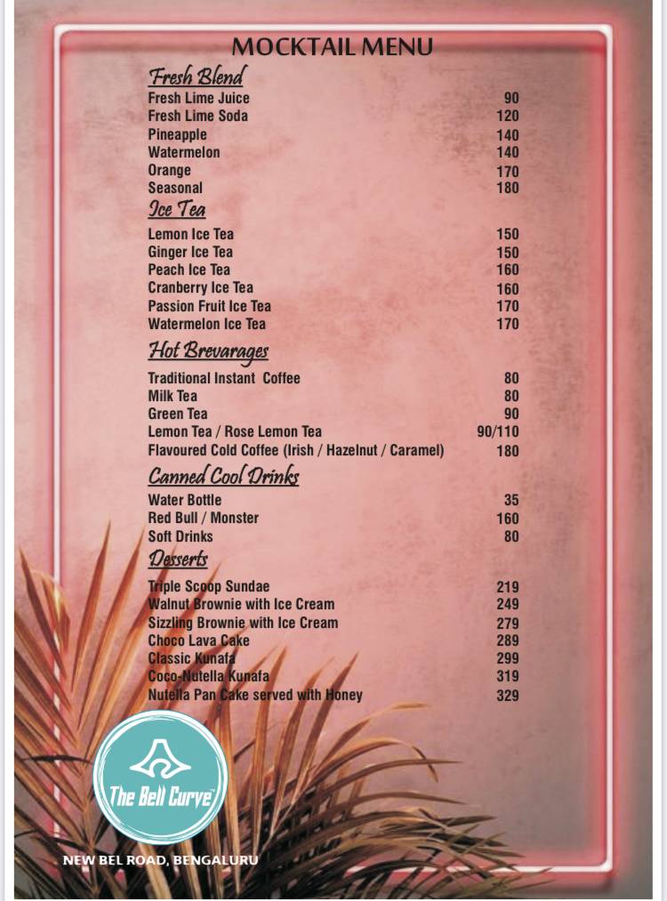 Menu at The Bell Curve - A Rooftop Cafe Restaurant, Bengaluru