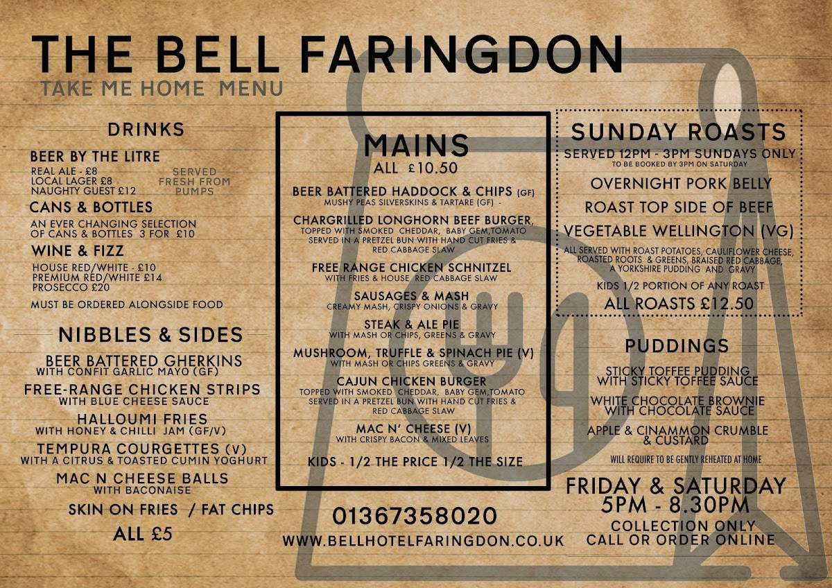 Menu at The Bell Faringdon pub & bar, Faringdon