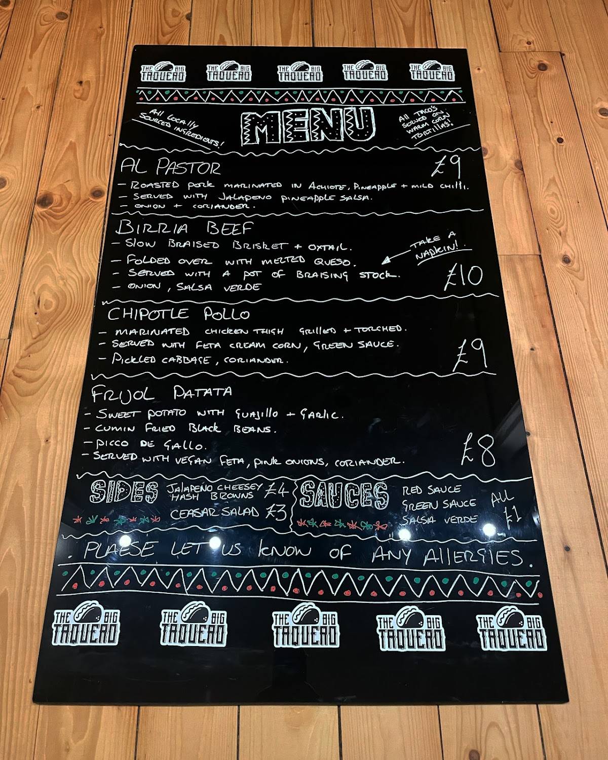 Menu at The Big Taquero restaurant, Dumbarton