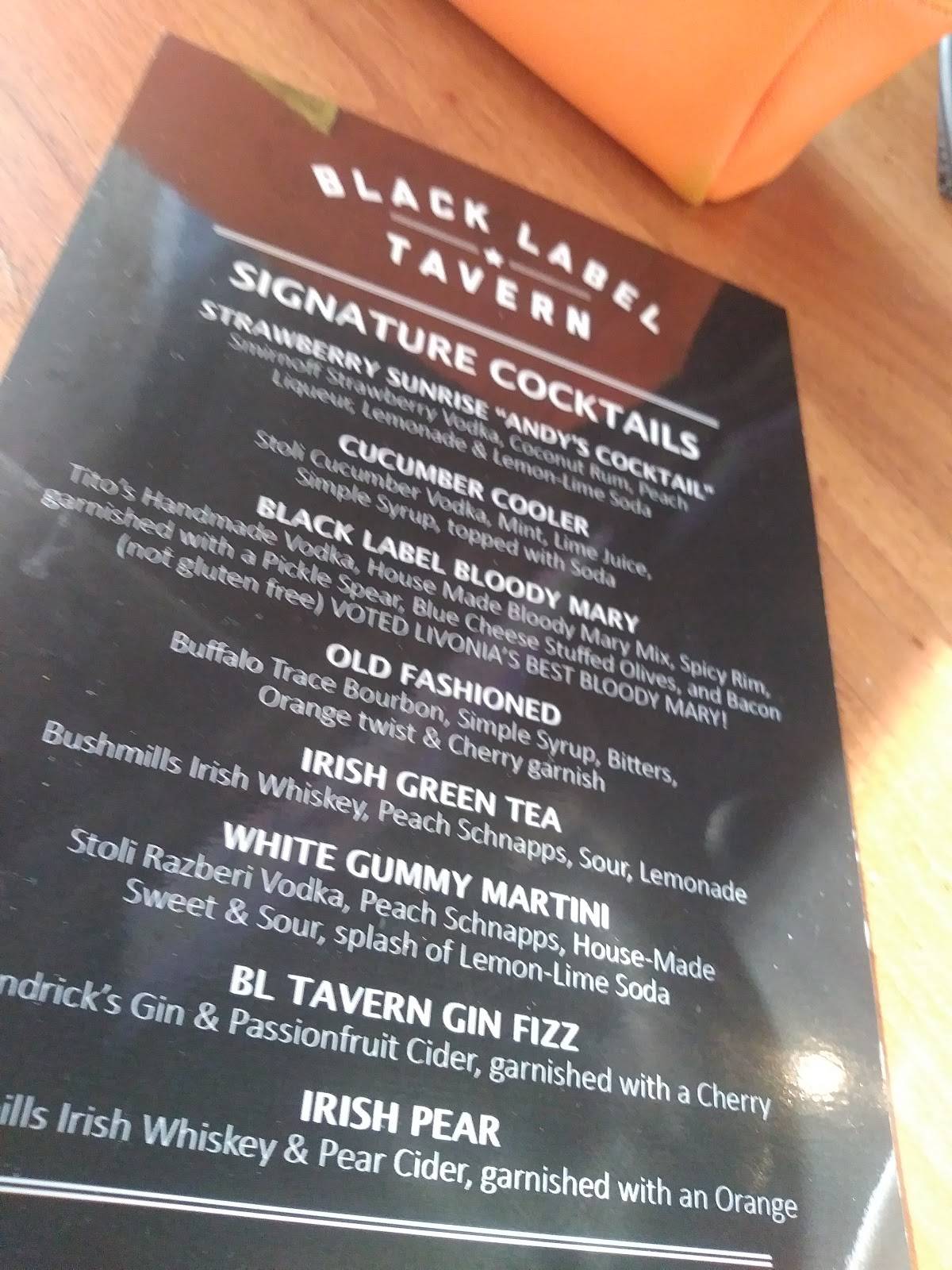 Menu at The Black Label Tavern Livonia pub & bar, Livonia