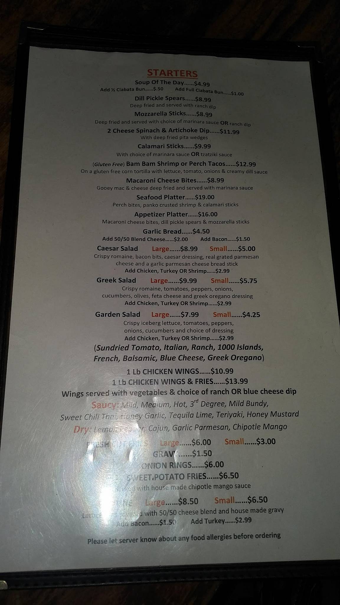 Menu at The Boat House Restaurant, Port Rowan