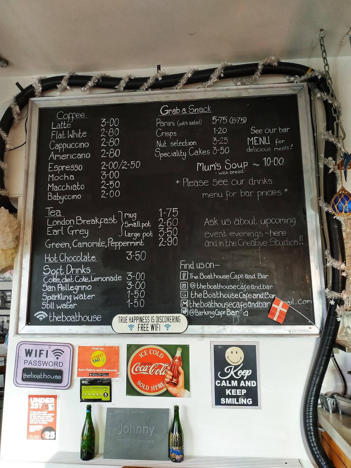 Menu at The Boathouse Cafe and Bar, Barking, The Granary Building