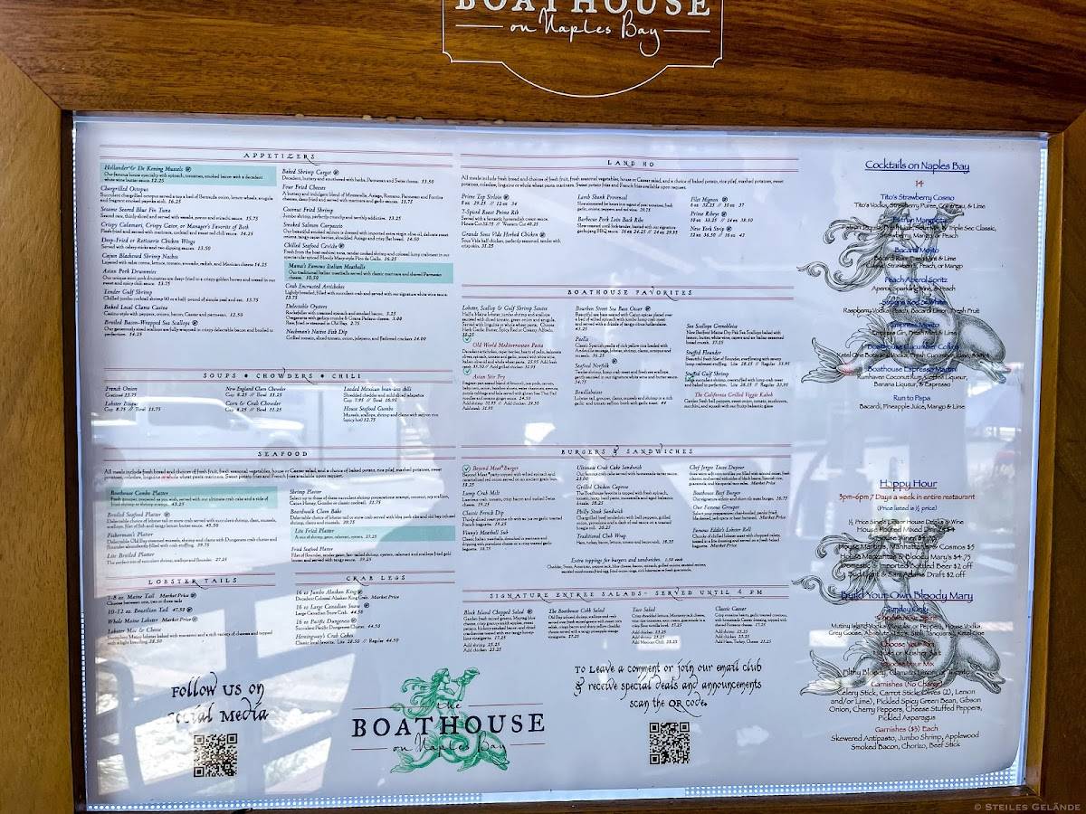 Menu at The Boathouse on Naples Bay restaurant, Naples