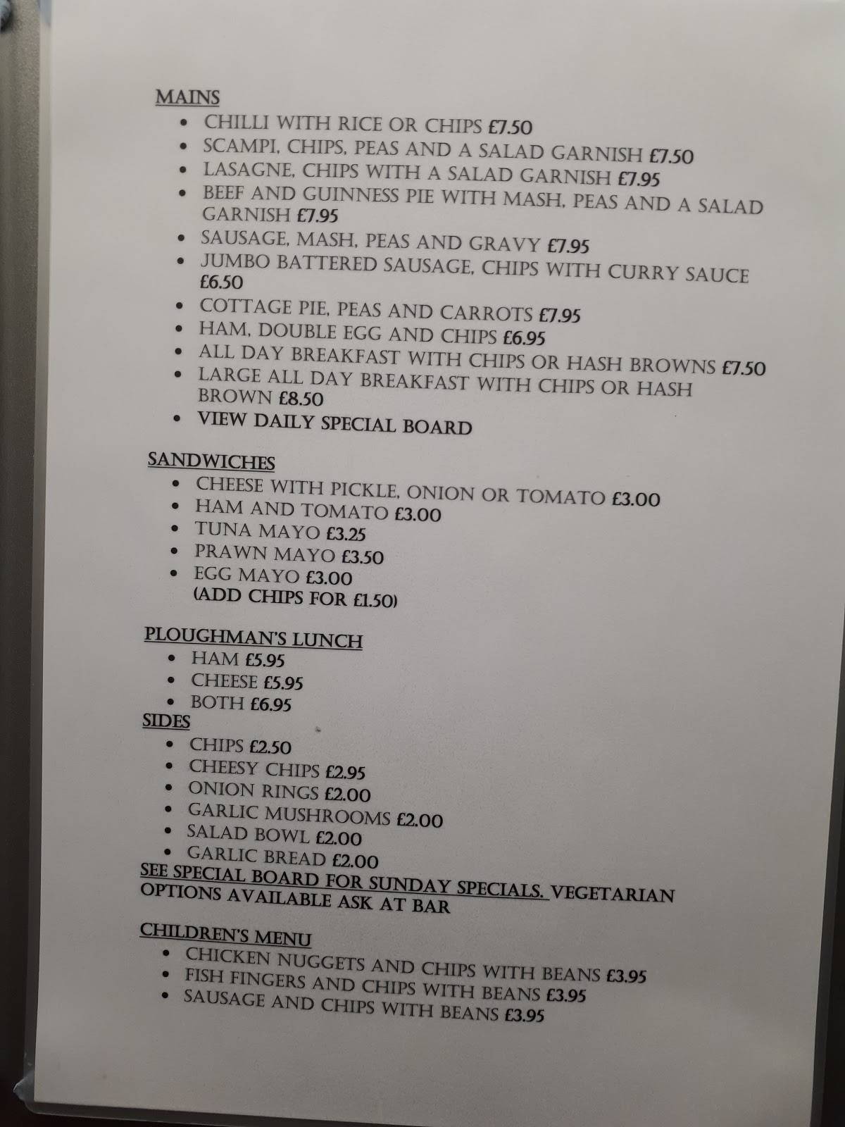 Menu at The Brewers Arms pub & bar, West Malvern