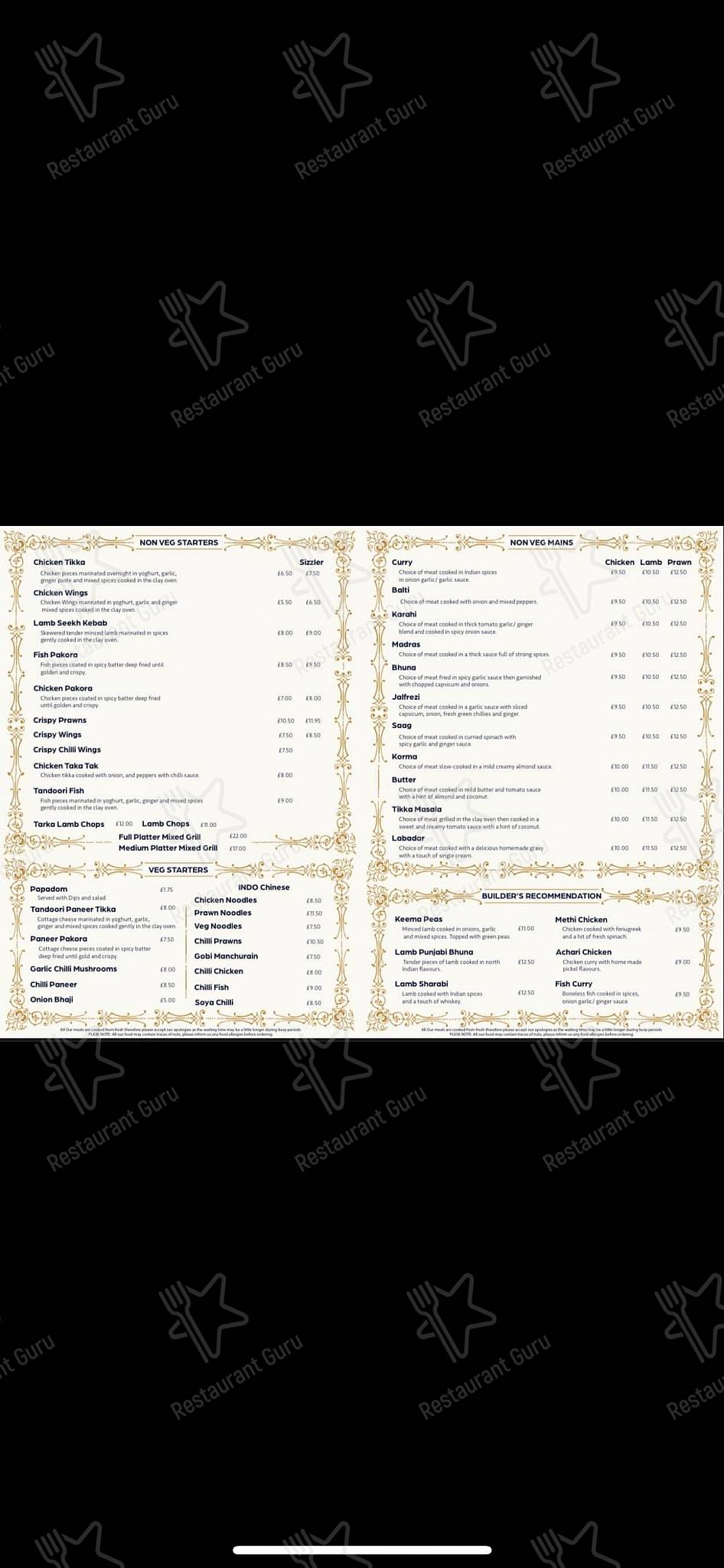Menu at The Builders Arms pub & bar, Wolverhampton