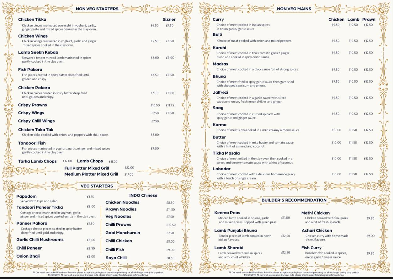 Menu at The Builders Arms pub & bar, Wolverhampton