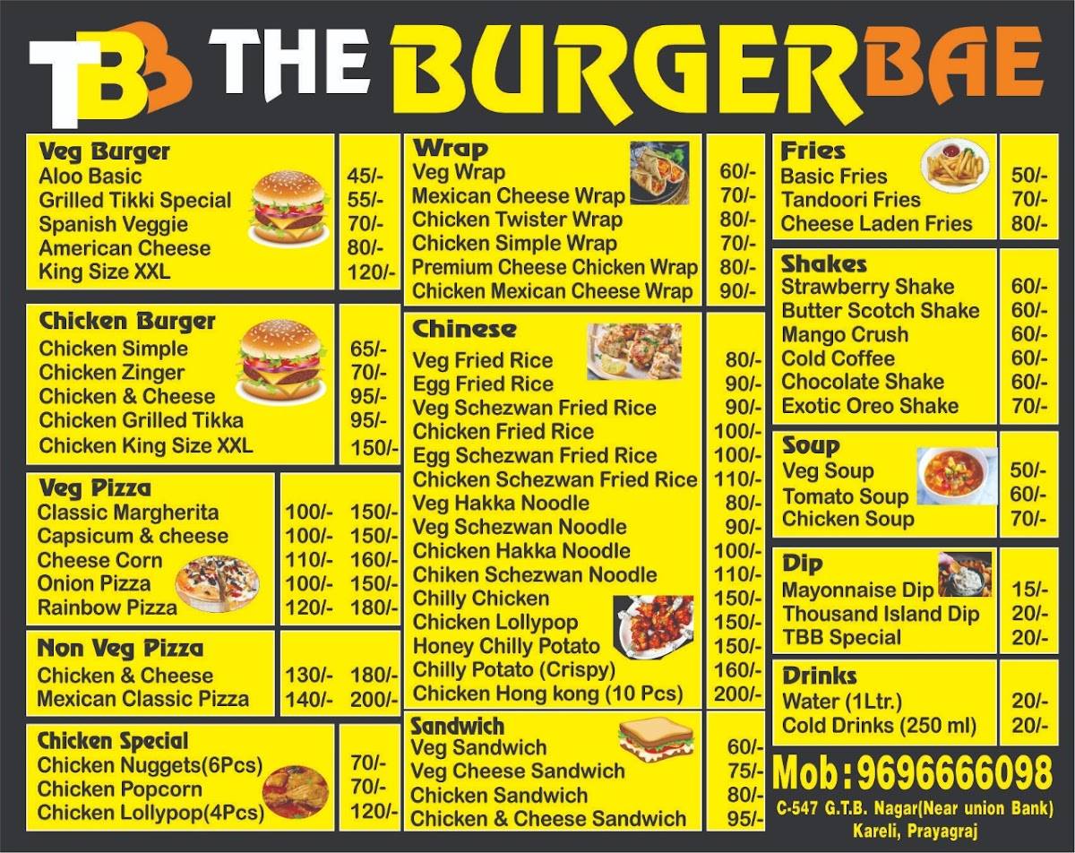 Menu at The Burger Bae Kareli, India