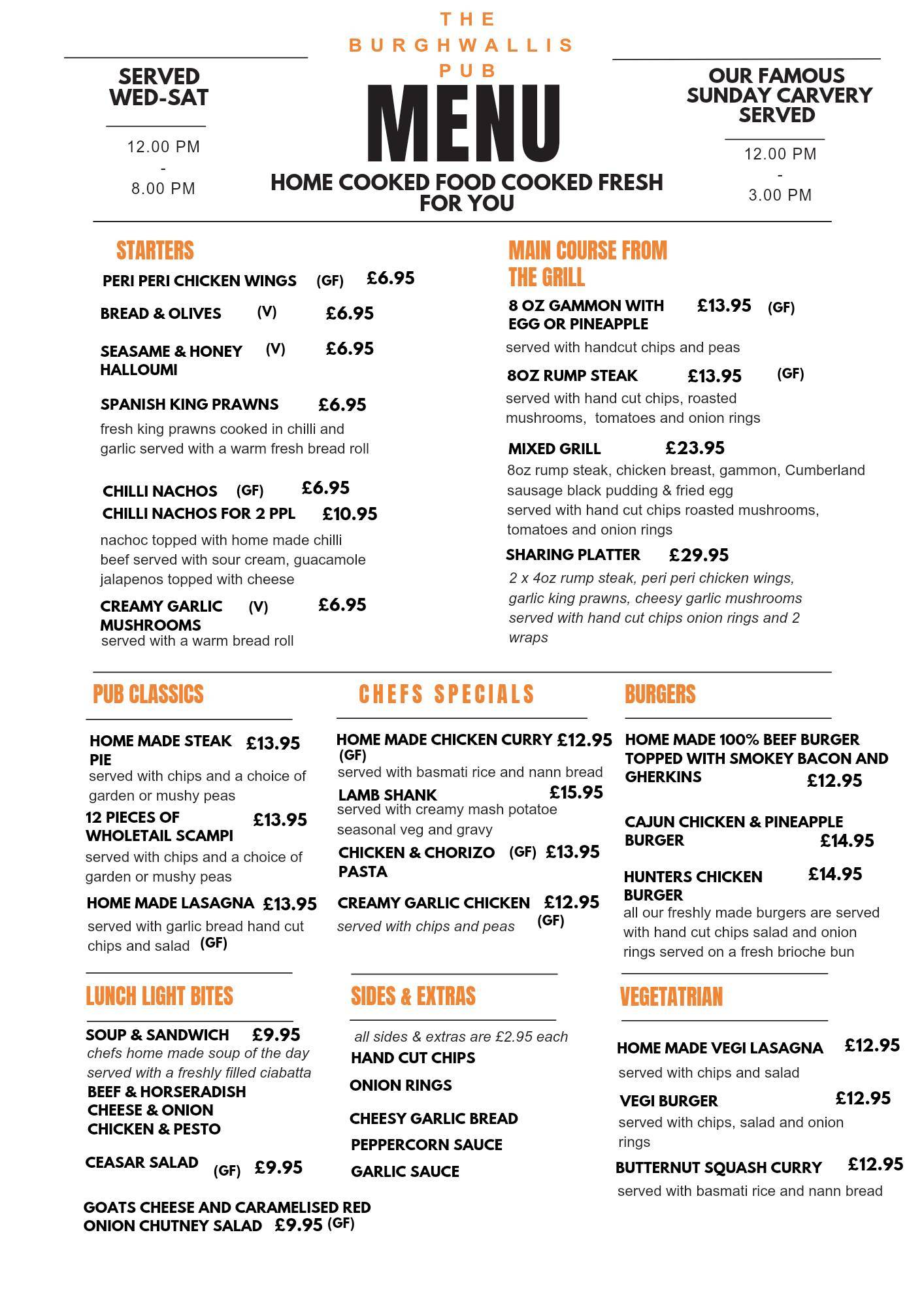 Menu at The Burghwallis pub & bar, Doncaster