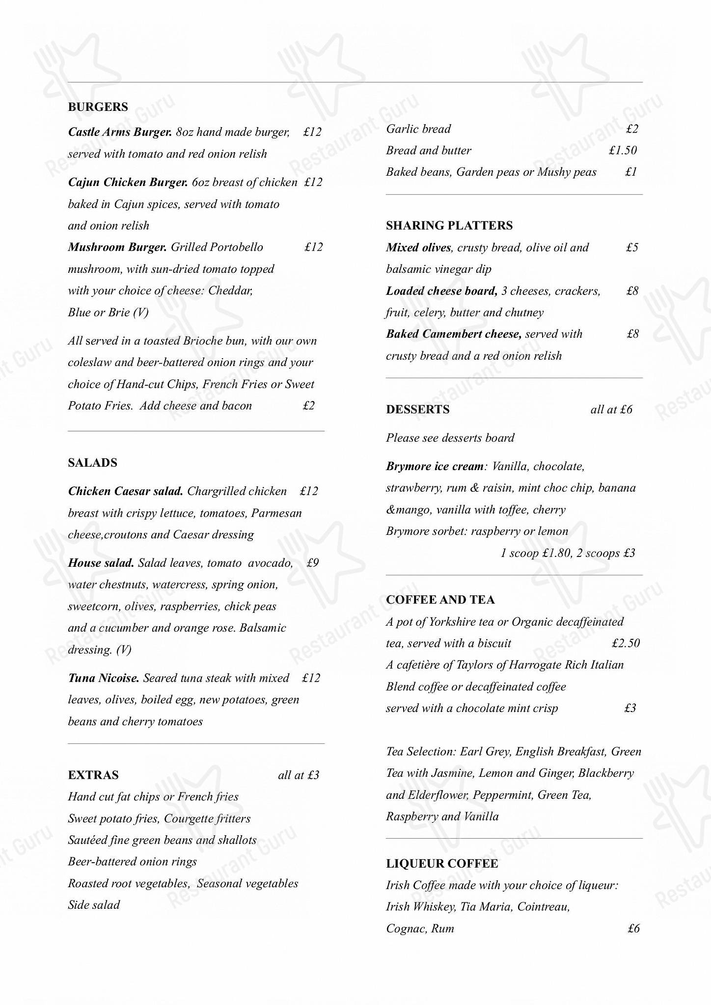 Menu at The Castle Arms Inn pub & bar, Bedale