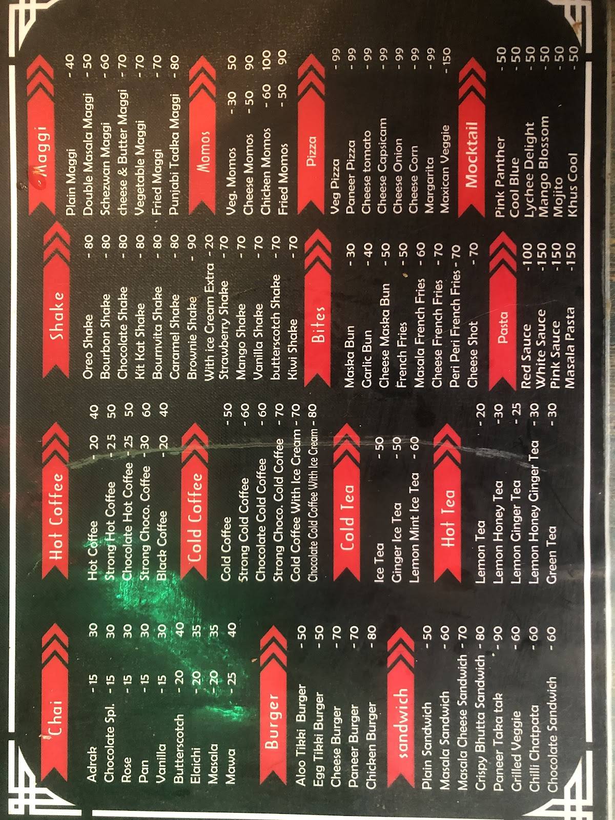 Menu at The Chai Khoka Cafe, Dehradun