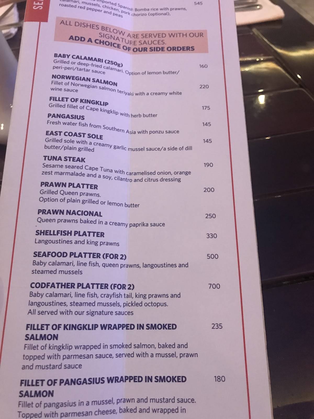 Menu at The Codfather Sandton restaurant, Sandton, 3 Stan Rd
