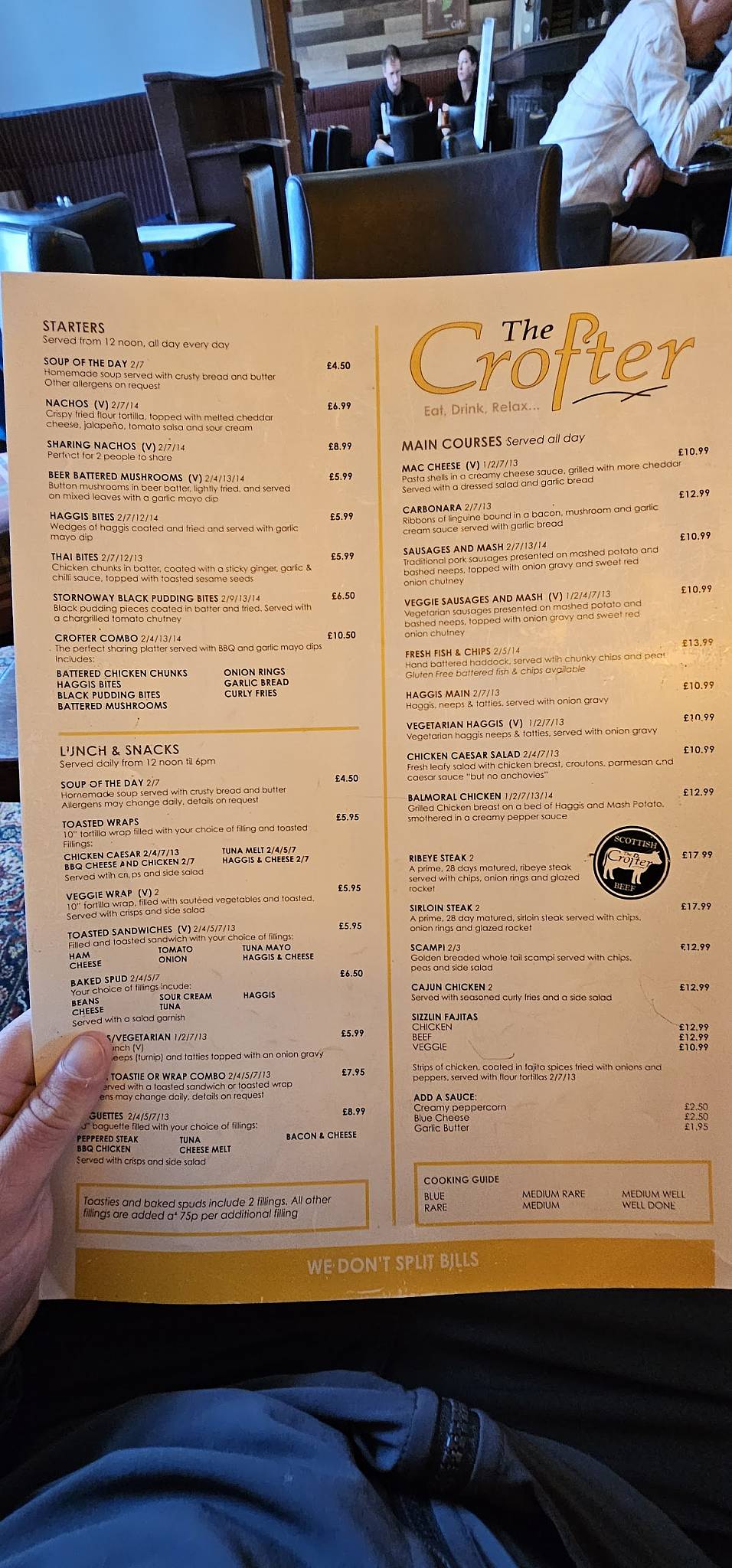 Menu at The Crofter Bar and Restaurant, Fort William