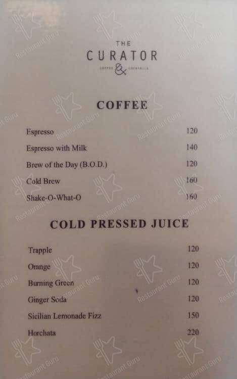 Menu at The Curator Coffee & Cocktails pub & bar, Makati, 134 Legazpi ...