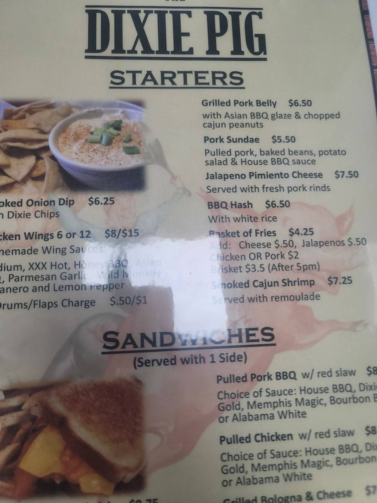 Menu at The Dixie Pig Rock Hill BBQ, Rock Hill