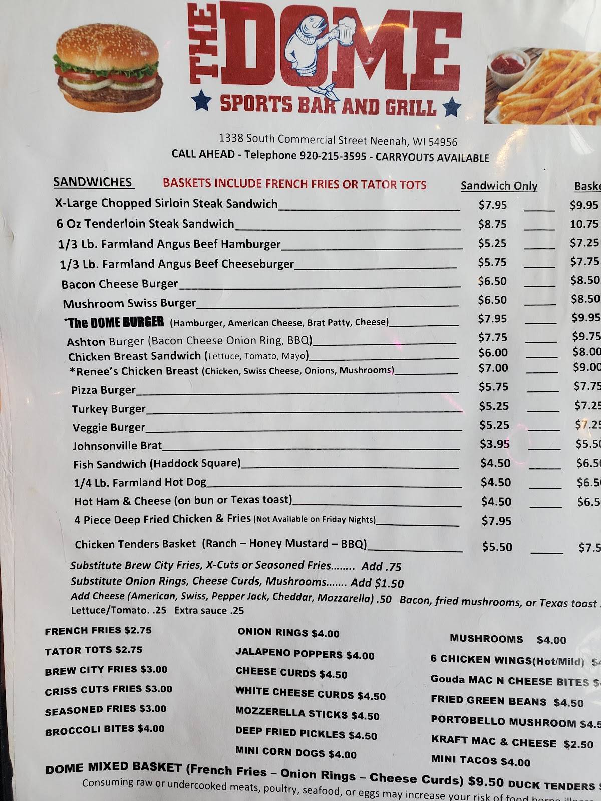 Menu at The Dome Sports Bar & Grill, Neenah, S Commercial St