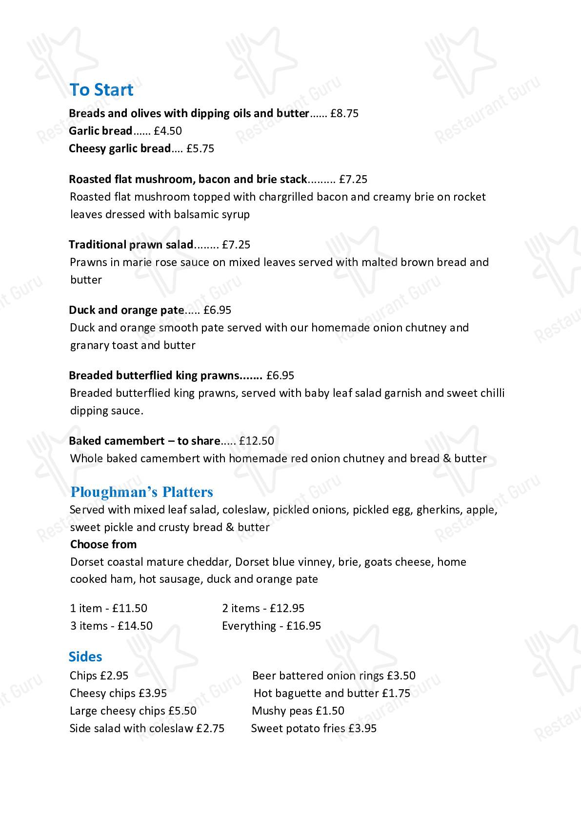Menu at The Duke Of Wellington pub & bar, Wareham