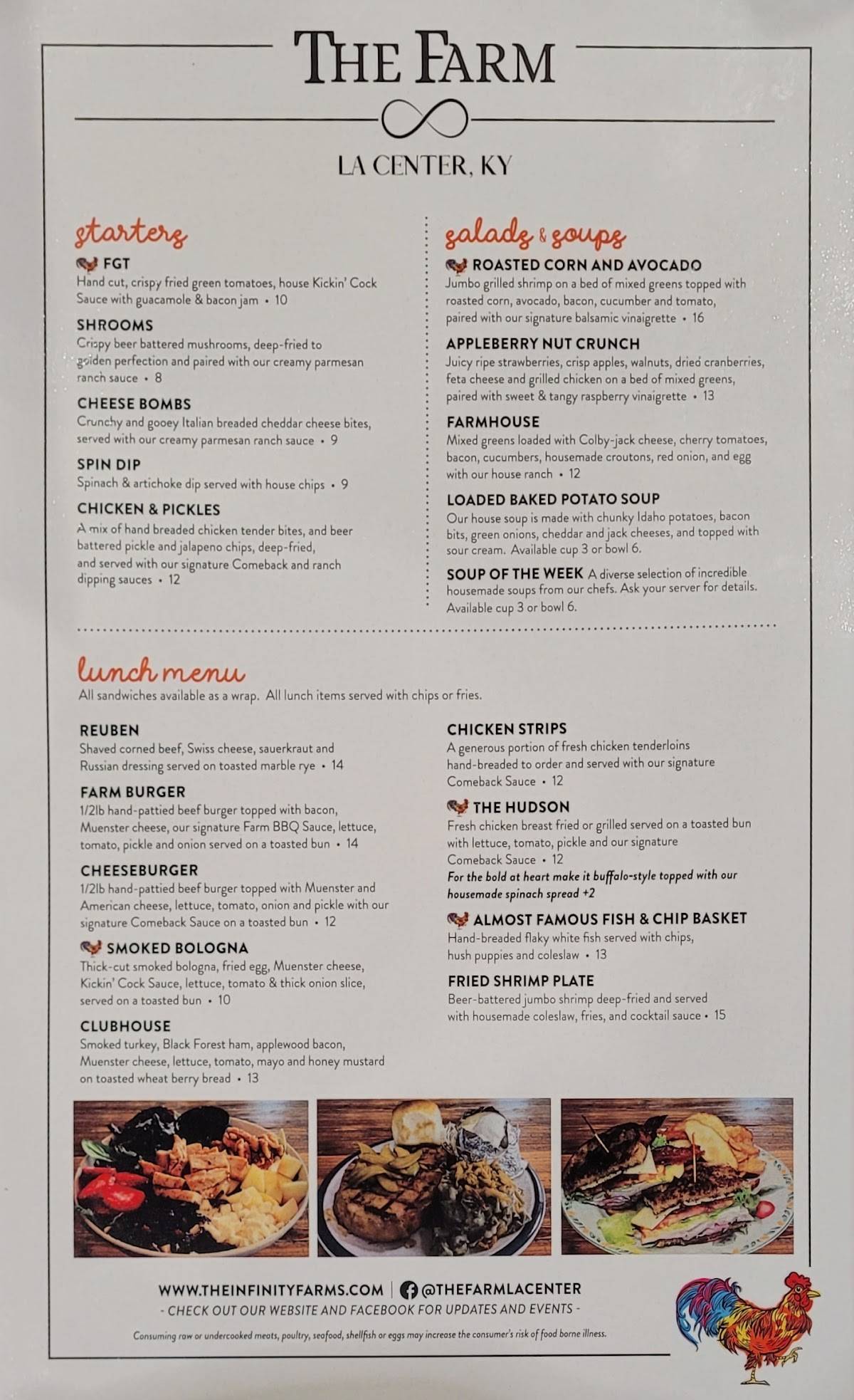 Menu at The Farm restaurant, La Center, 550 West KY Drive