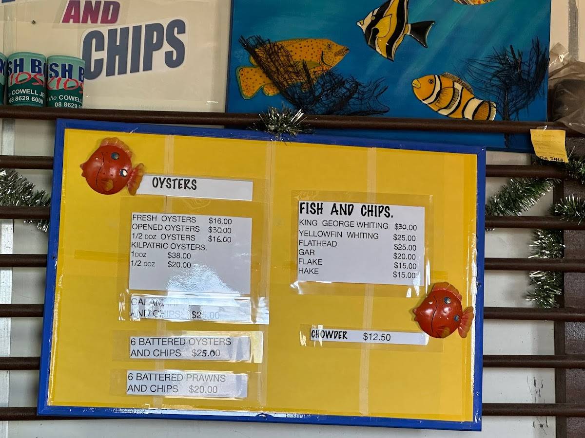Menu at The Fish Box Kiosk restaurant, Cowell