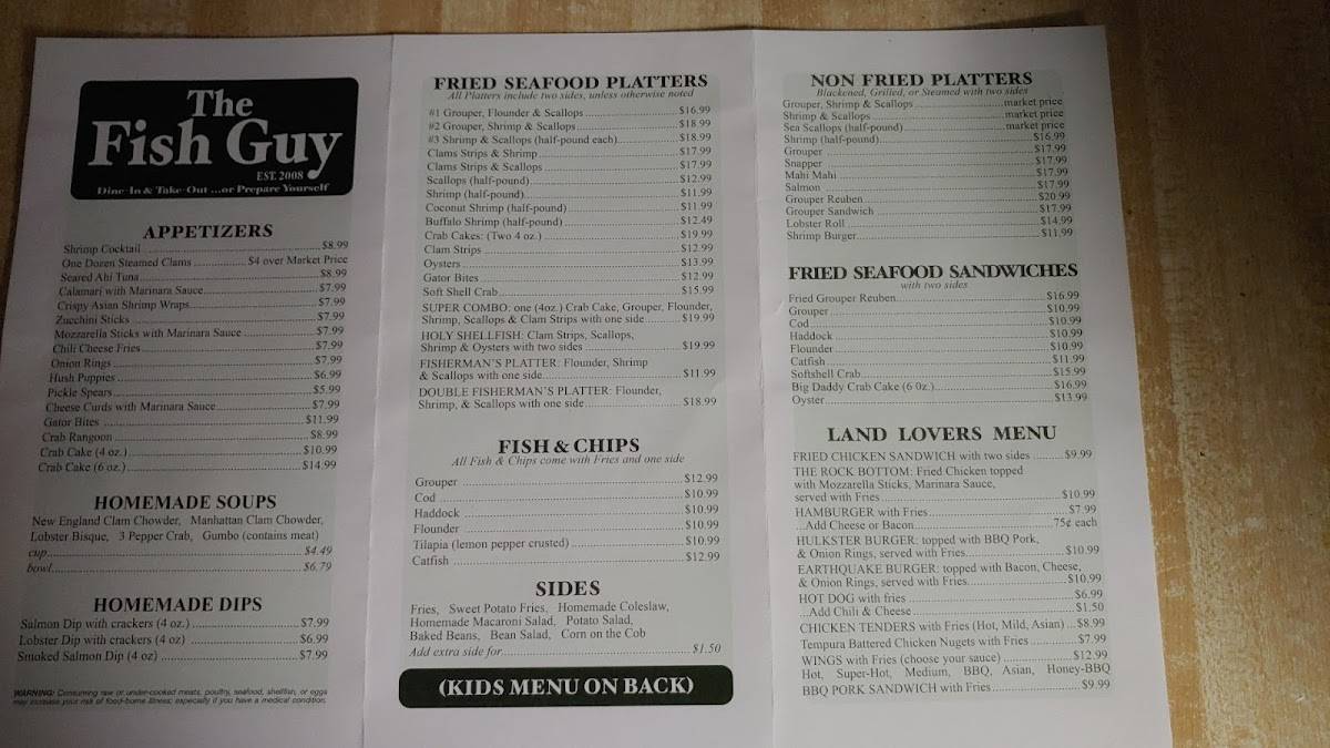 Menu at The Fish Guy restaurant, New Port Richey
