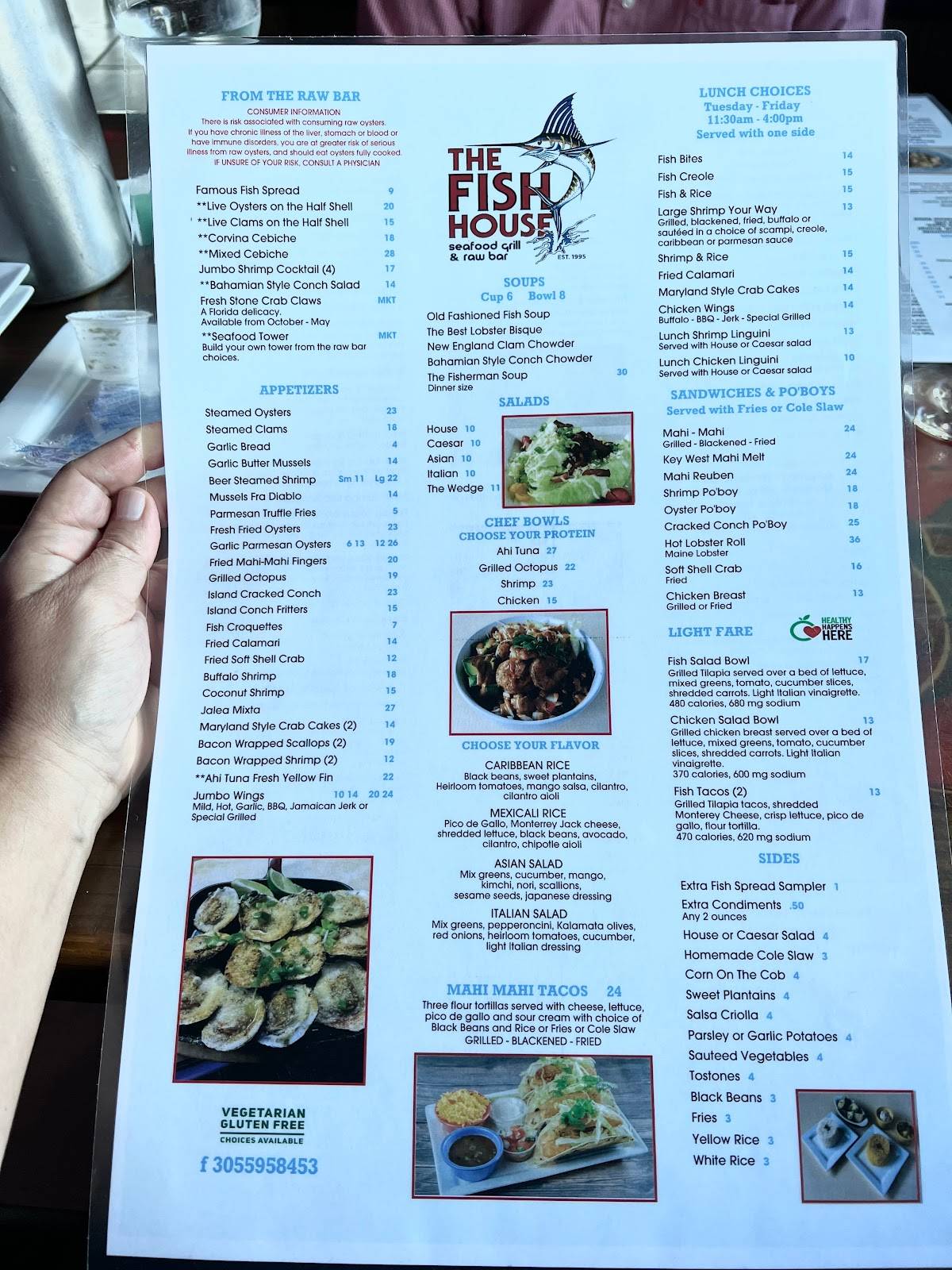 Menu at The Fish House restaurant, Miami, SW 56th St