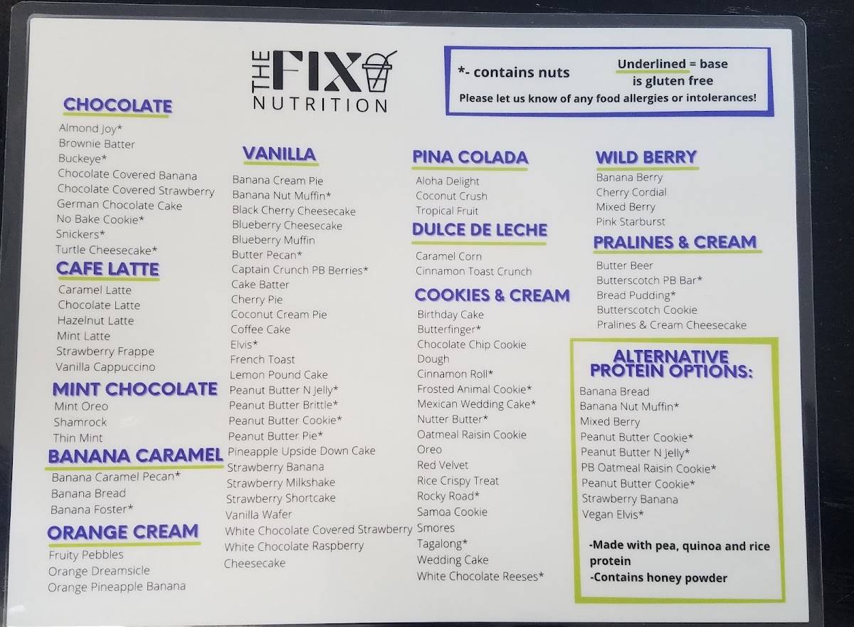 Menu at The Fix Nutrition pub & bar, Westland