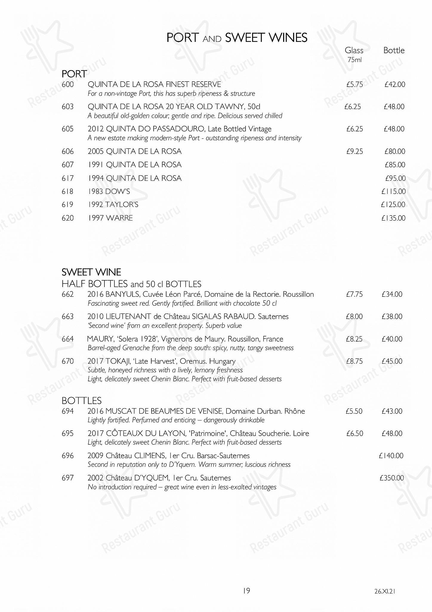 Menu at The George Hotel of Stamford restaurant, Stamford