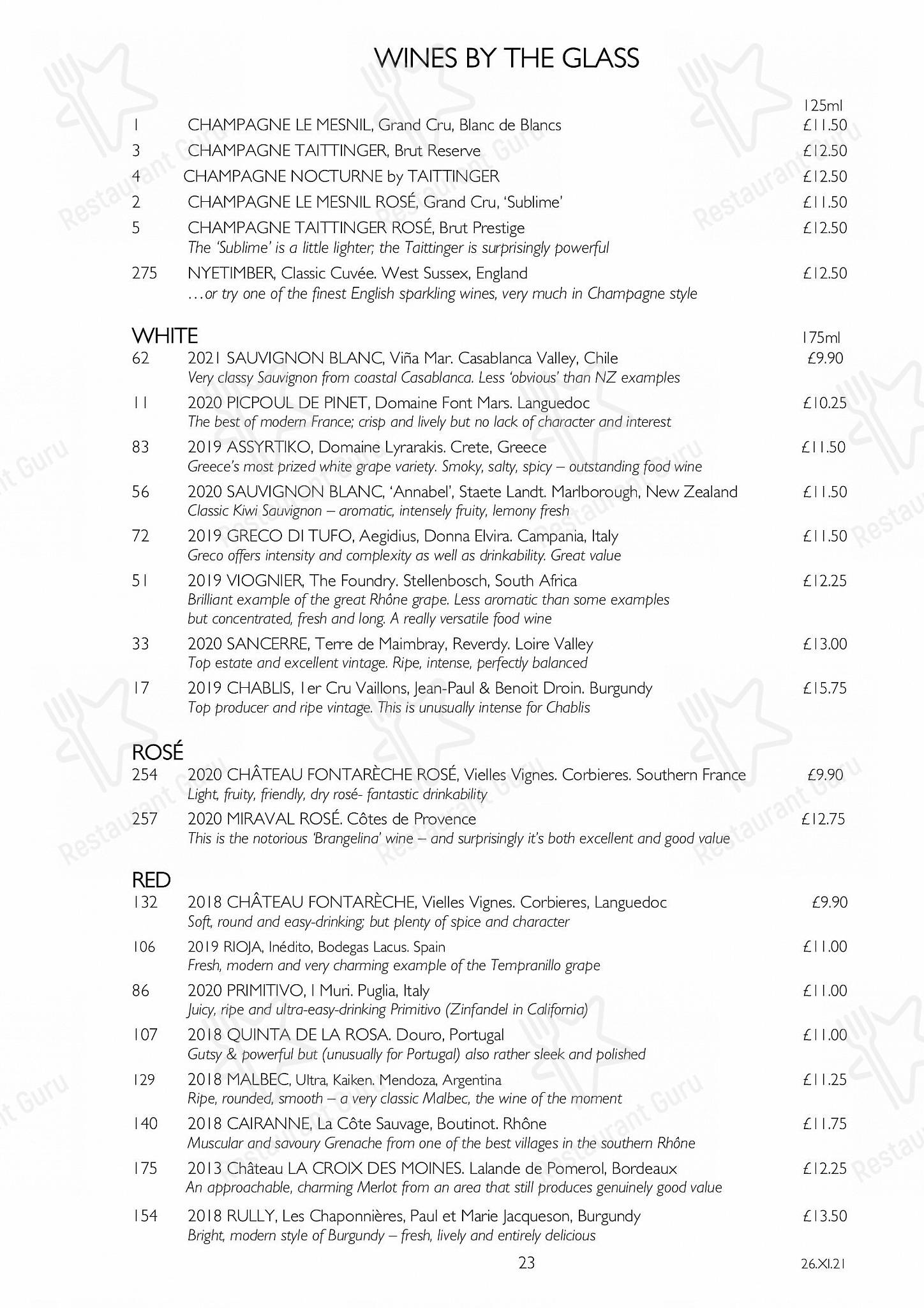 Menu at The George Hotel of Stamford restaurant, Stamford