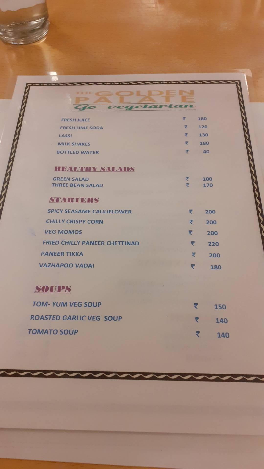 Menu at The Golden Palate ( Pure Vegetarian Restaurant ) - Hotel ...